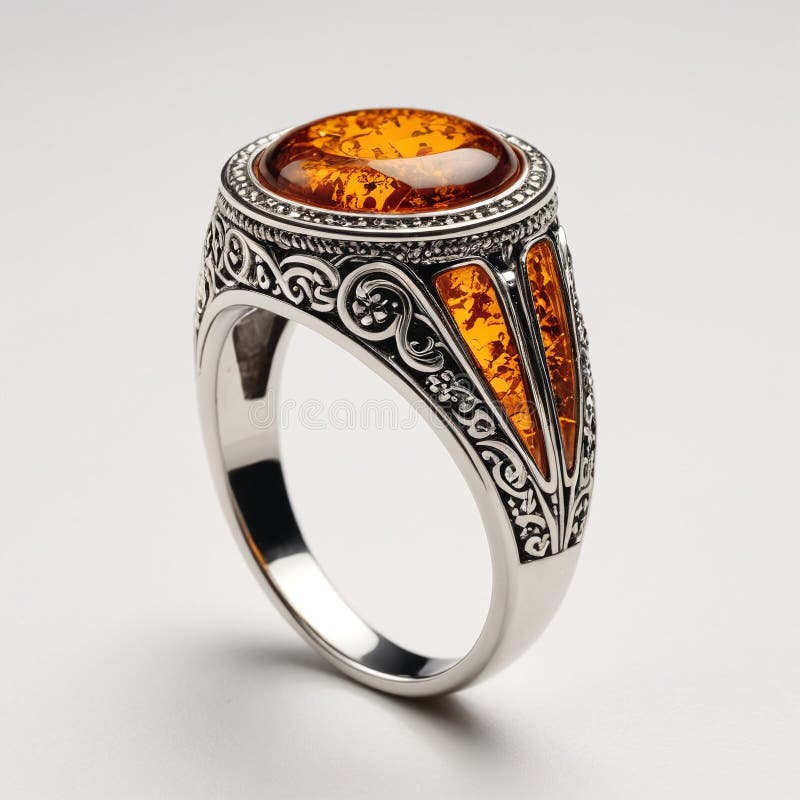 Golden Glow Amber Inlaid Ring on White Stock Illustration ...