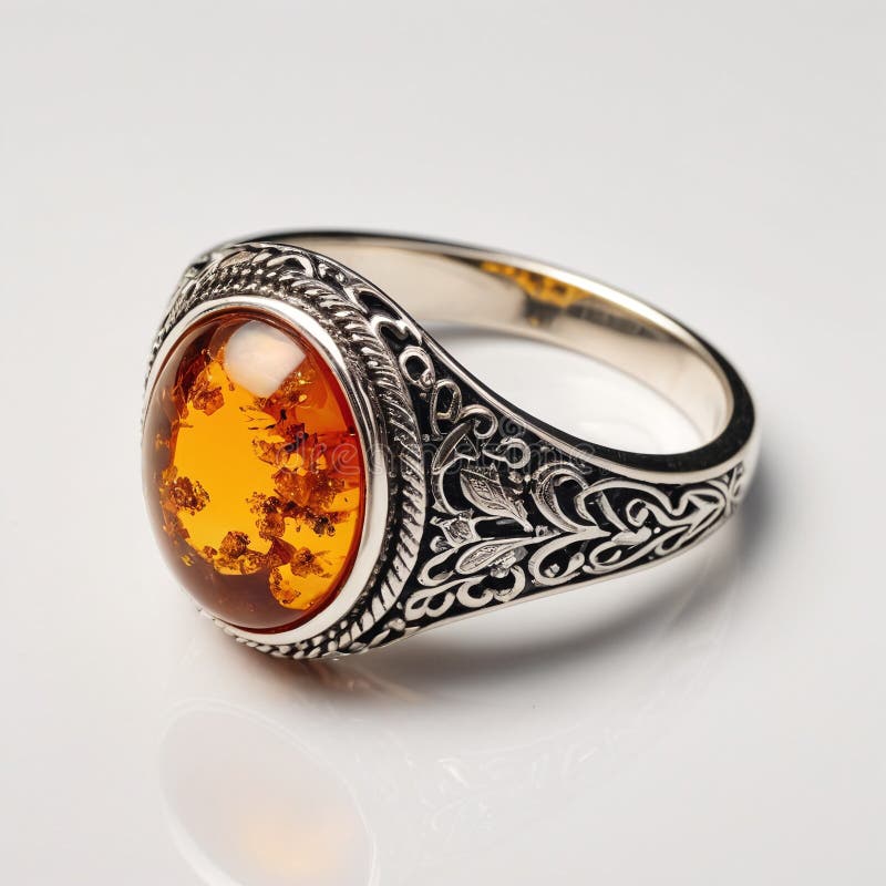 Golden Glow Amber Inlaid Ring on White Stock Illustration ...
