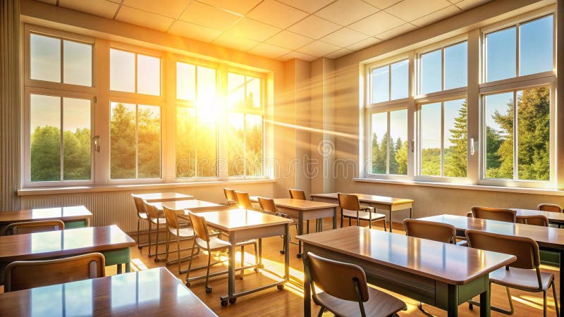 The Golden Glow of Learning a Classroom Window Basking in Sunlight AI ...