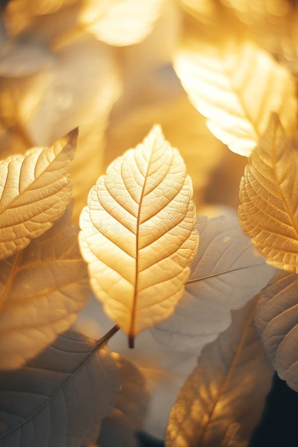 Golden Glow Leaves with Autumn Light Background Stock Photo - Image of ...