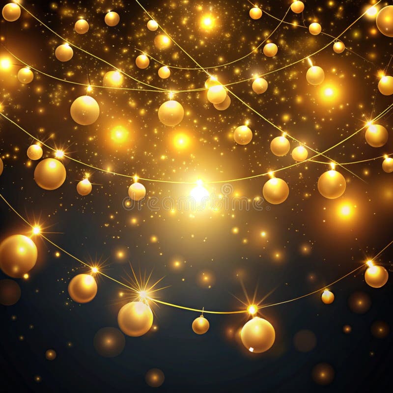 Golden Glow Lights on Dark Background Stock Illustration - Illustration ...