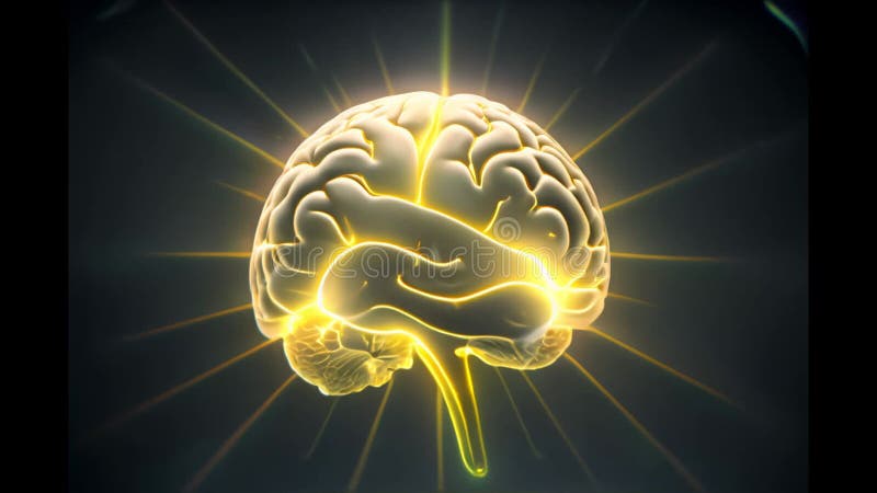 The Golden Glow of Rays Around the Human Brain. the Concept of the ...