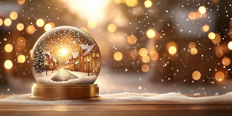 Golden Glow in a Snow Globe Featuring a Winter Village Scene and ...