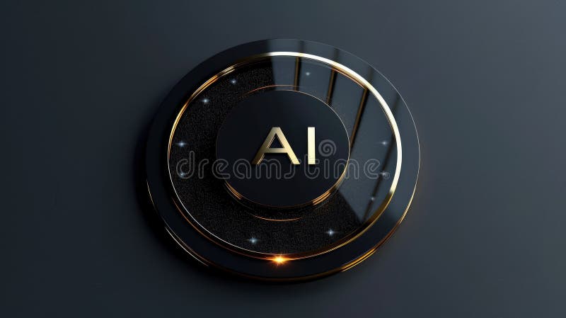 Golden Glowing Ai Button AI Generated Stock Photo - Image of computer ...