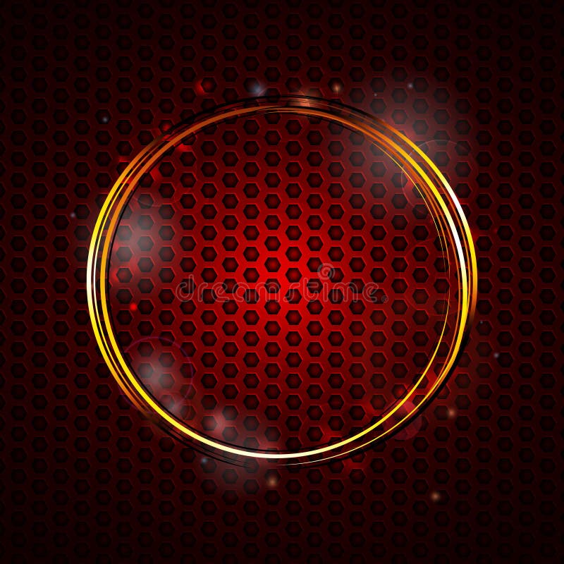 Golden Glowing Circles on Red Honeycomb Structure Stock Illustration ...