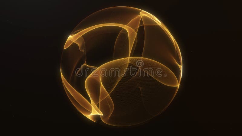 Golden Glowing 3D Sphere Made of Abstract Light Waves and Particles. Perfect for Tech Branding ...