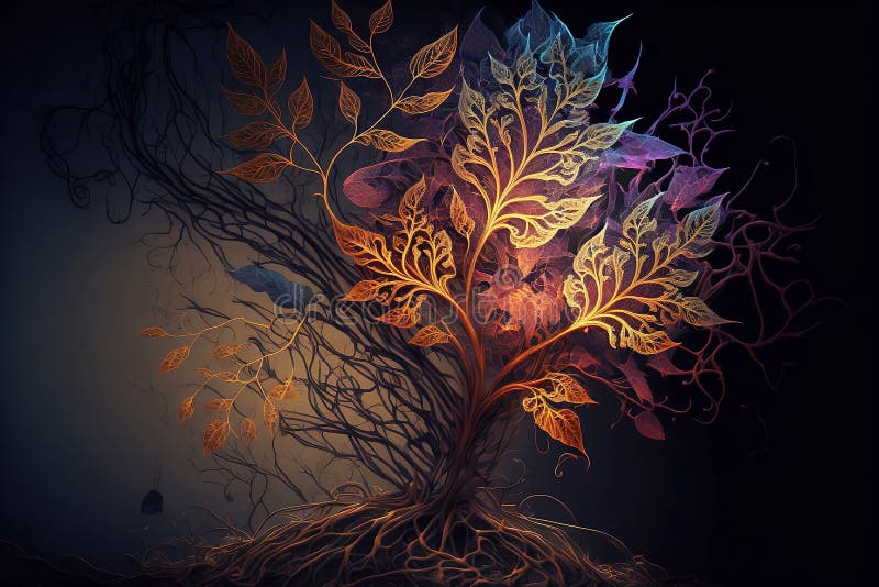 Golden Glowing Fantasy Plant in Dark Forest Stock Illustration ...