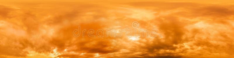 Golden Glowing Red Orange Overcast Sunset Sky Panorama. Hdr Seamless ...