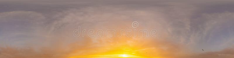 Golden Glowing Sunset Sky Panorama with Cirrus Clouds. Hdr Seamless ...