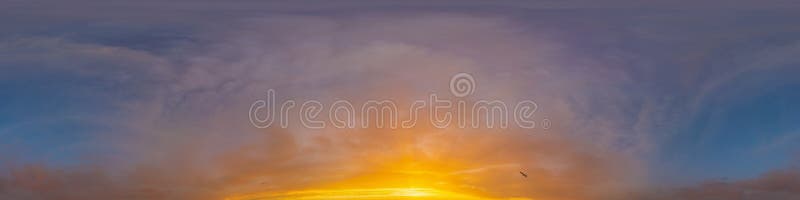 Golden Glowing Sunset Sky Panorama with Cirrus Clouds. Hdr Seaml Stock ...