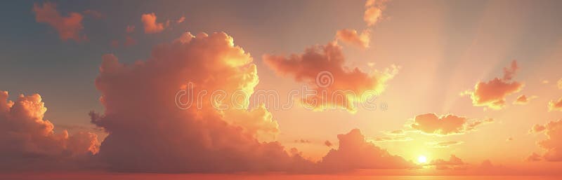 Golden Glowing Sunset Sky Panorama with Cirrus Clouds. Hdr Seamless ...