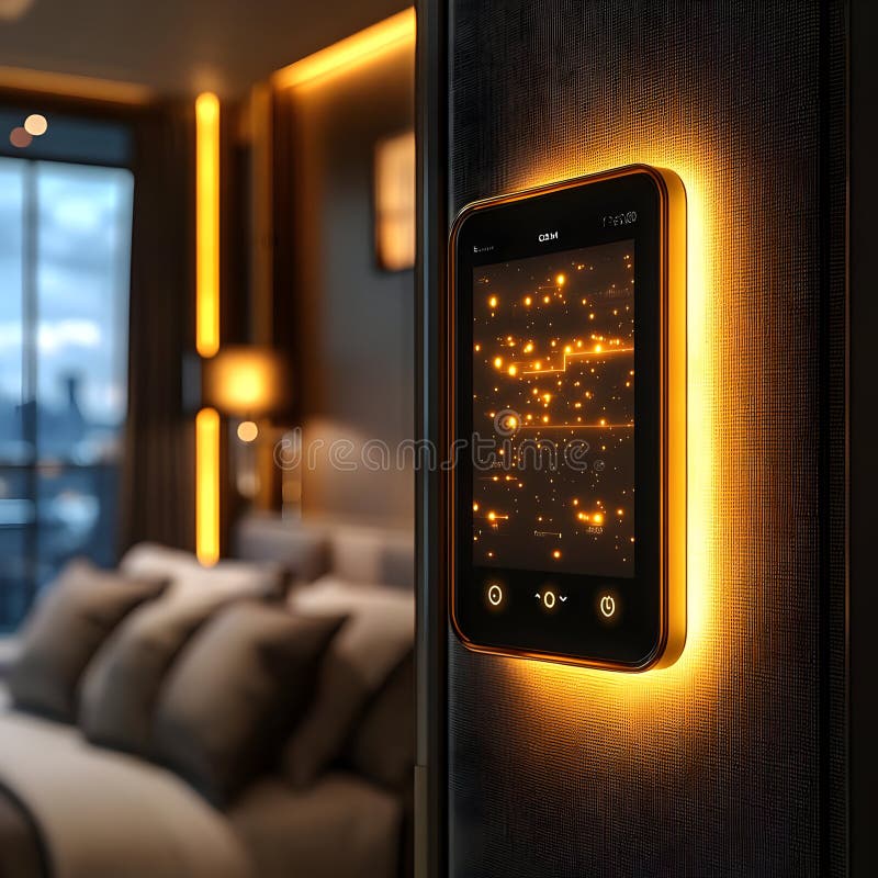 Golden Glowing Touchscreen Interface 3D Illustration Stock Illustration ...