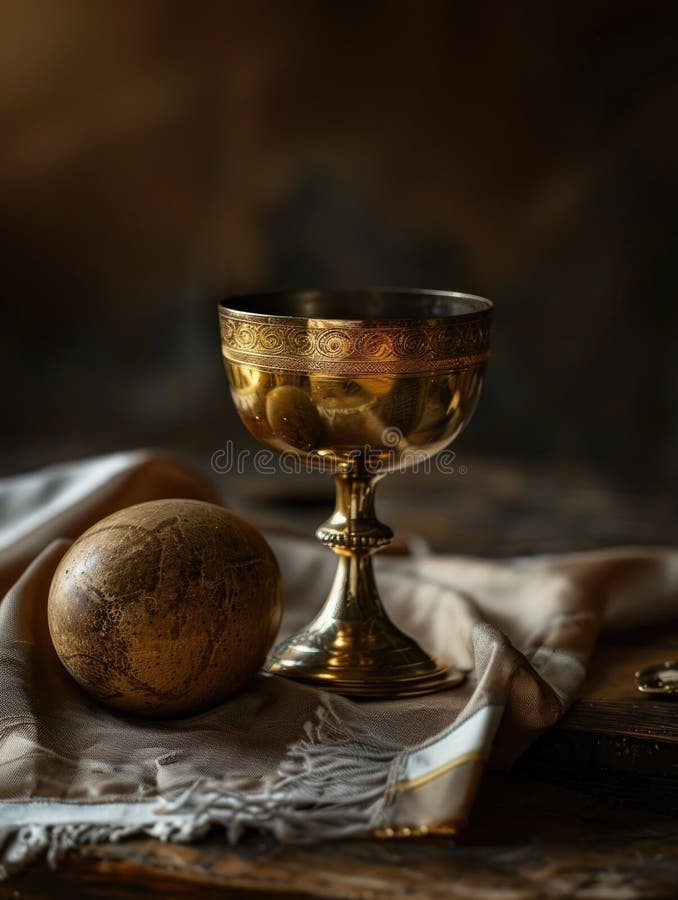 A Golden Goblet Sits on a Wooden Table, Ready for Use or Display Stock ...