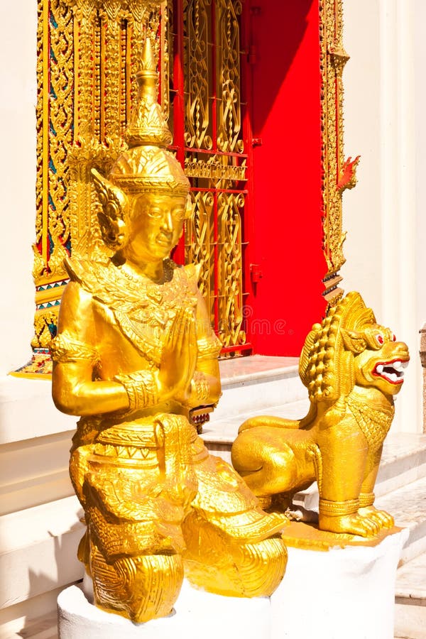 Golden god with lion stock photo. Image of buddhism, ancient - 28560144