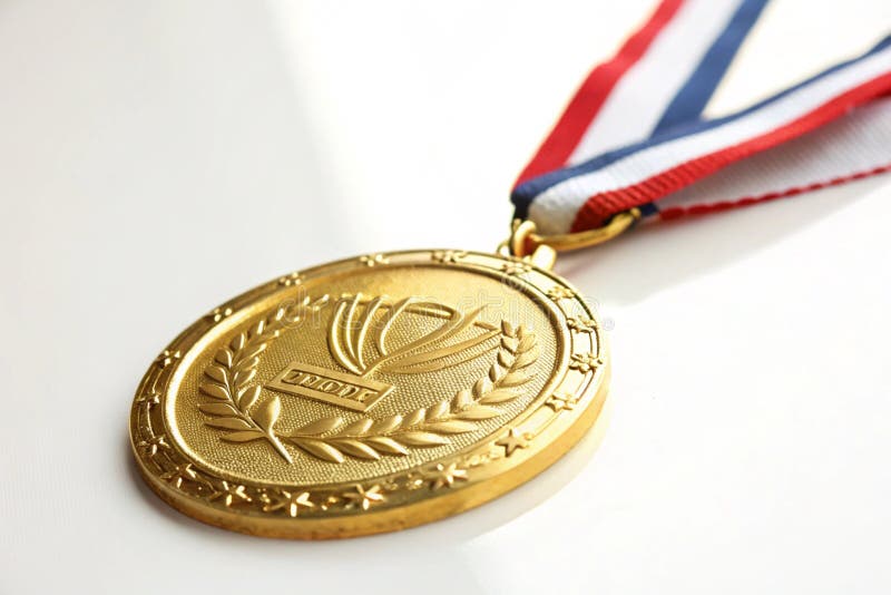 Golden or Gold Medal Isolated Closeup. Golden Medal Isolated on White ...