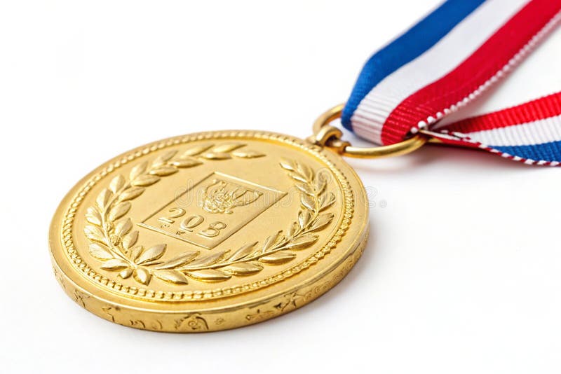 Golden or Gold Medal Isolated Closeup. Golden Medal Isolated on White ...