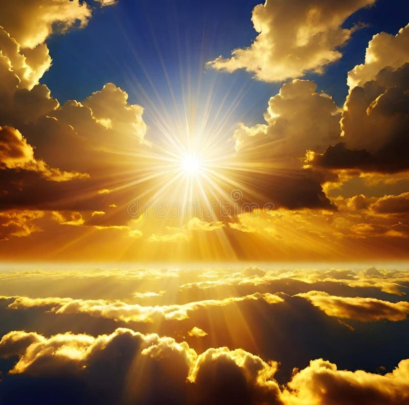 Golden Gold Sky Sun Sunny Clouds. a Gold Sky with the Sun, Clouds and ...