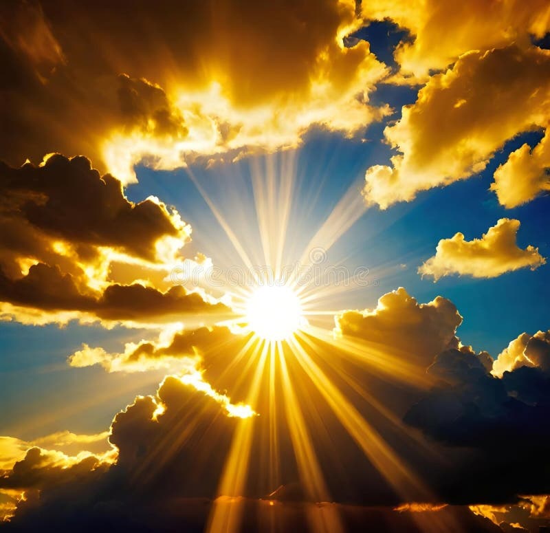 Golden Gold Sky Sun Sunny Clouds. a Gold Sky with the Sun, Clouds and ...