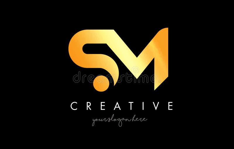 Golden Gold Sm Letter Logo Design With Creative Modern Trendy