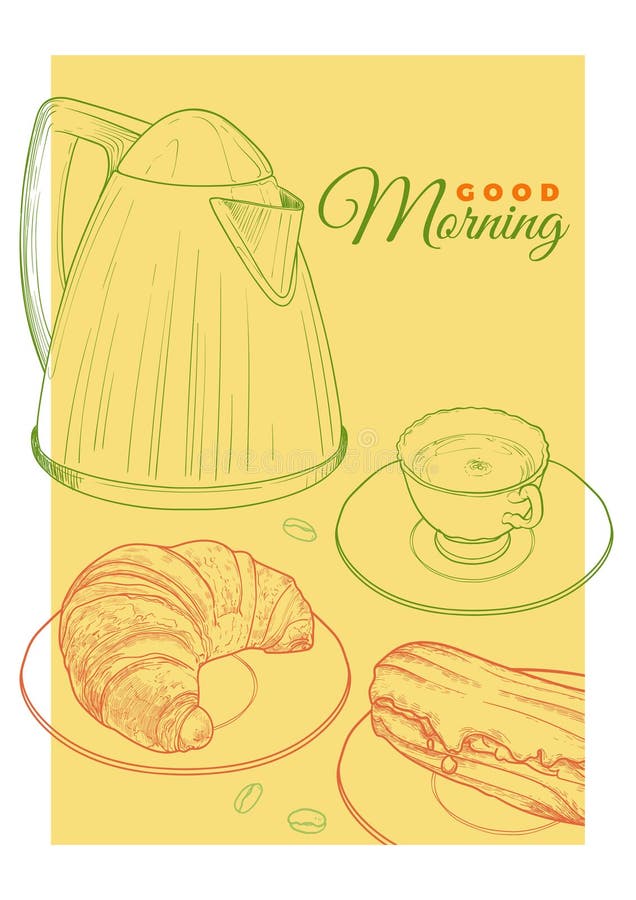 Morning Breakfast Illustration Line Art Stock Vector - Illustration of ...