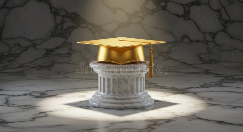 Golden Graduation Cap on Marble Pillar Stock Illustration ...