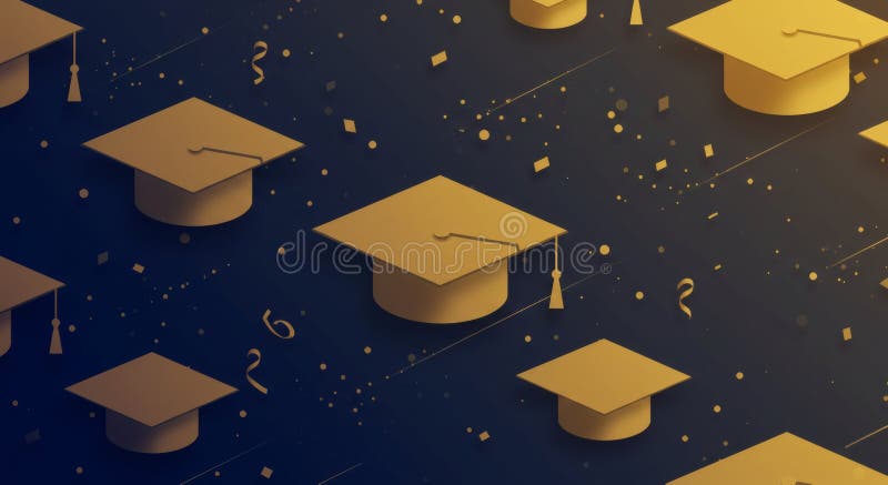 Golden Graduation Cap Pattern on Digital Blue Background Stock ...