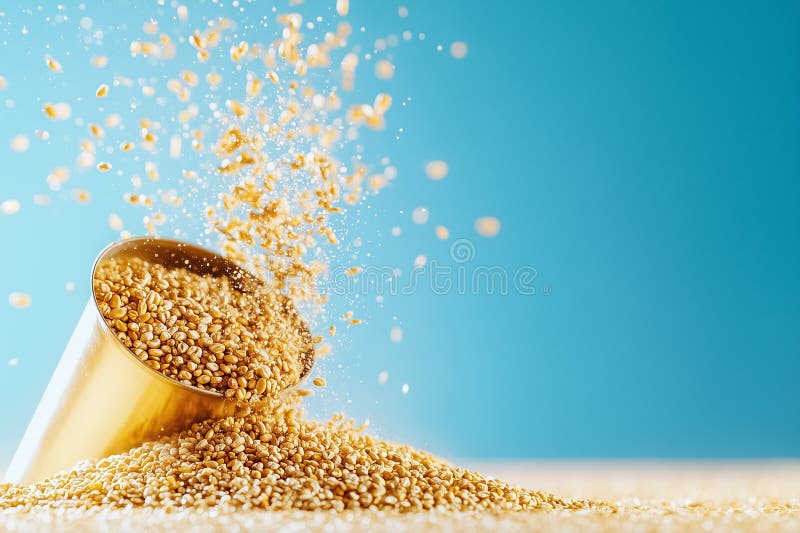 Golden Grain Flows Gracefully from a Silo Pipe, Creating a Cascade of ...