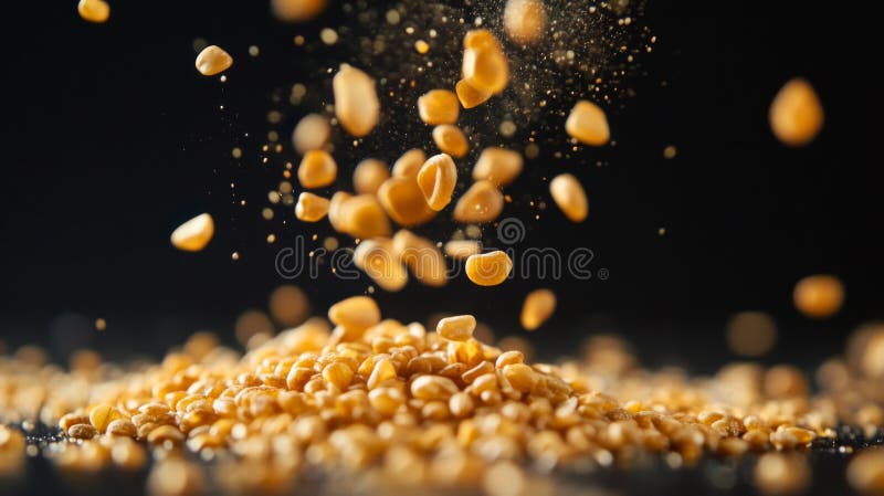 Golden Grains Falling on Black Background Stock Illustration ...