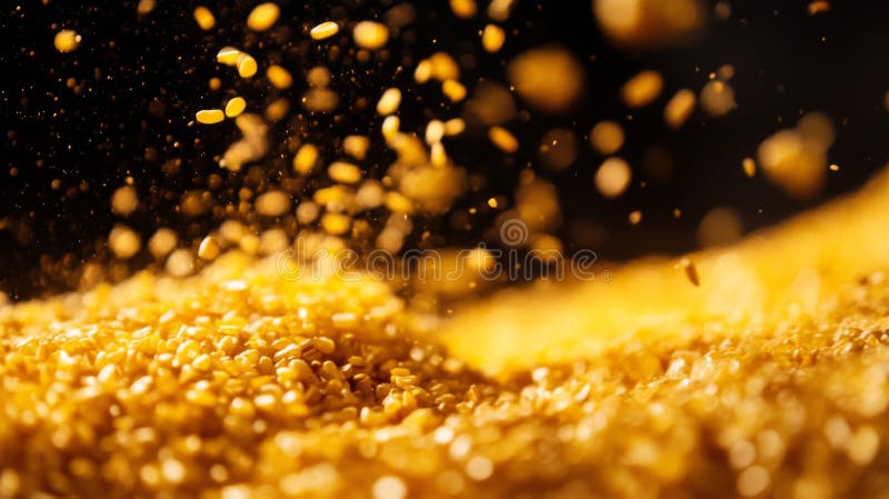 Golden Grains Falling on Dark Background Stock Illustration ...