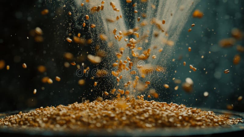 Golden Grains Falling on Dark Background Stock Illustration ...