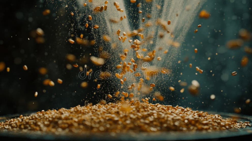 Golden Grains Falling on Dark Background Stock Illustration ...