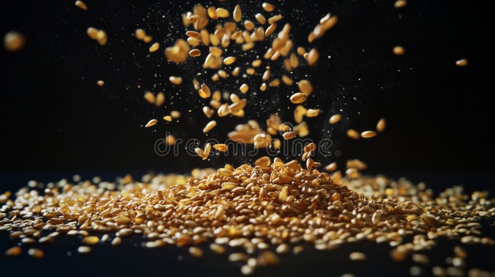 Golden Grains Falling on Dark Background Stock Illustration ...