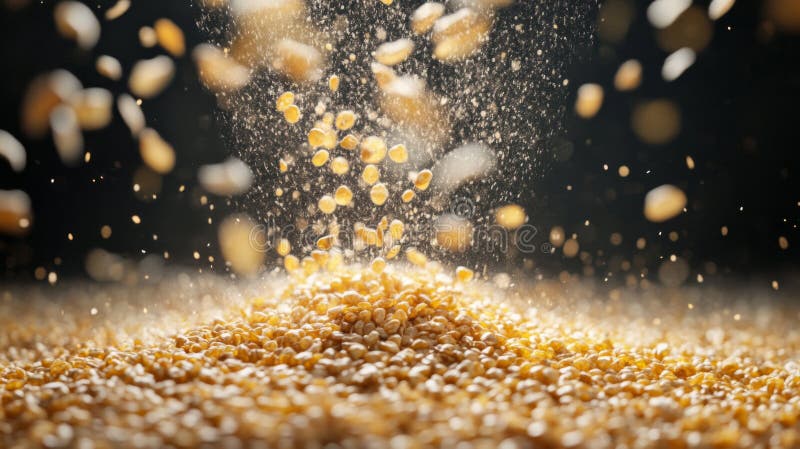 Golden Grains Falling on Dark Background Stock Illustration ...