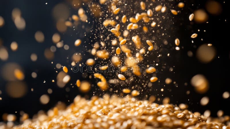 Golden Grains Falling on Dark Background Stock Illustration ...