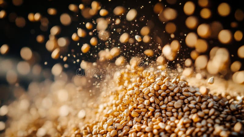 Golden Grains Falling on a Pile, Closeup Stock Illustration ...