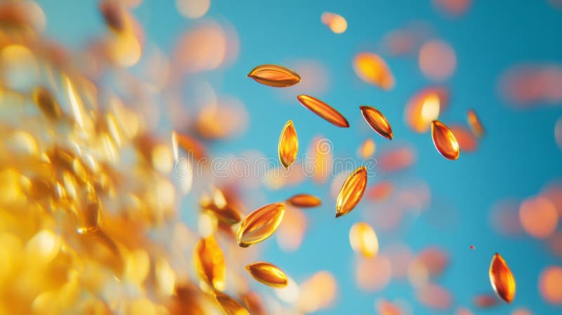 Golden Grains Floating on Blue Background Stock Illustration ...