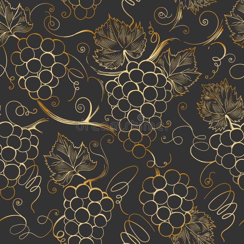 Golden Grape Branches Seamless Pattern Stock Illustration ...