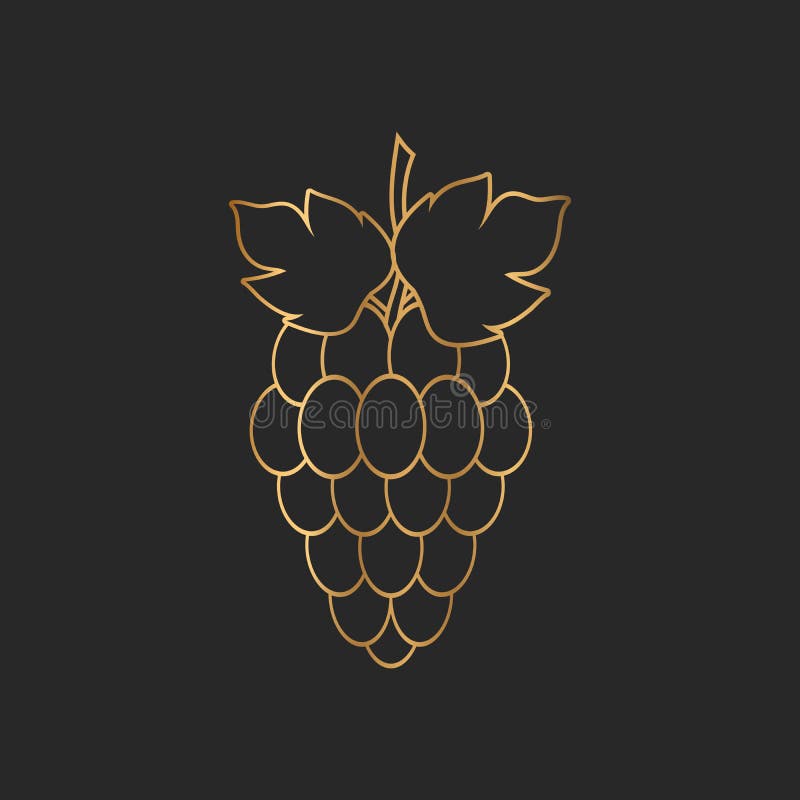 Golden Grapes on Black Background, Grape Types Set. Logo Design, Vector ...