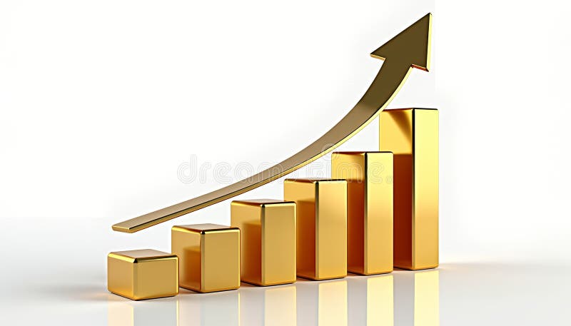 Golden Graph Showing Upward Trend Against White Background Stock ...