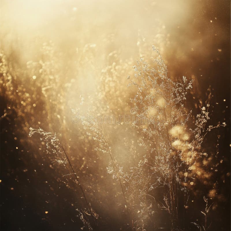 Golden Grass Blades Illuminated by Sunlight with Dust Motes Stock ...