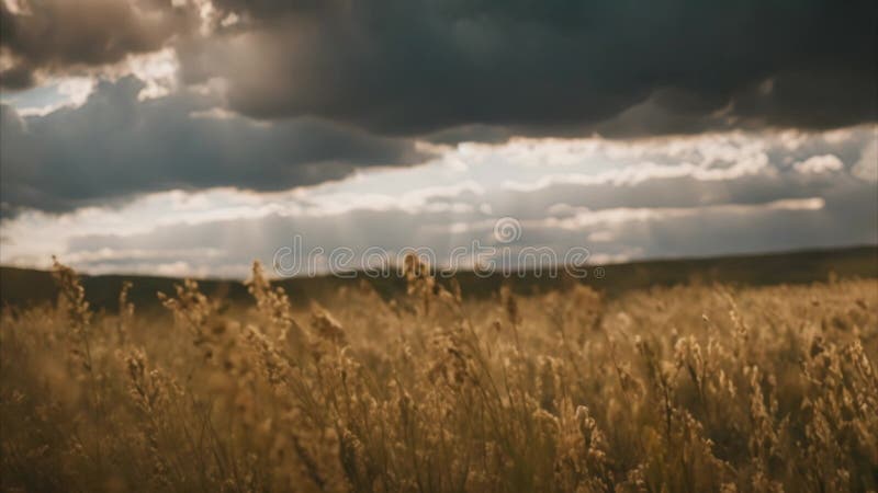 Golden Grass Field with Dramatic Sky Stock Video - Video of blowing ...