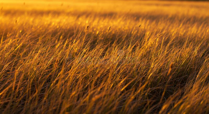 Golden Grass Field at Sunset Stock Illustration - Illustration of hour ...