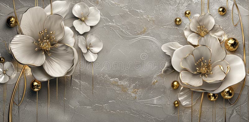 The Golden and Gray Shapes in 3D Drawing Create a Wall Canvas Decor ...