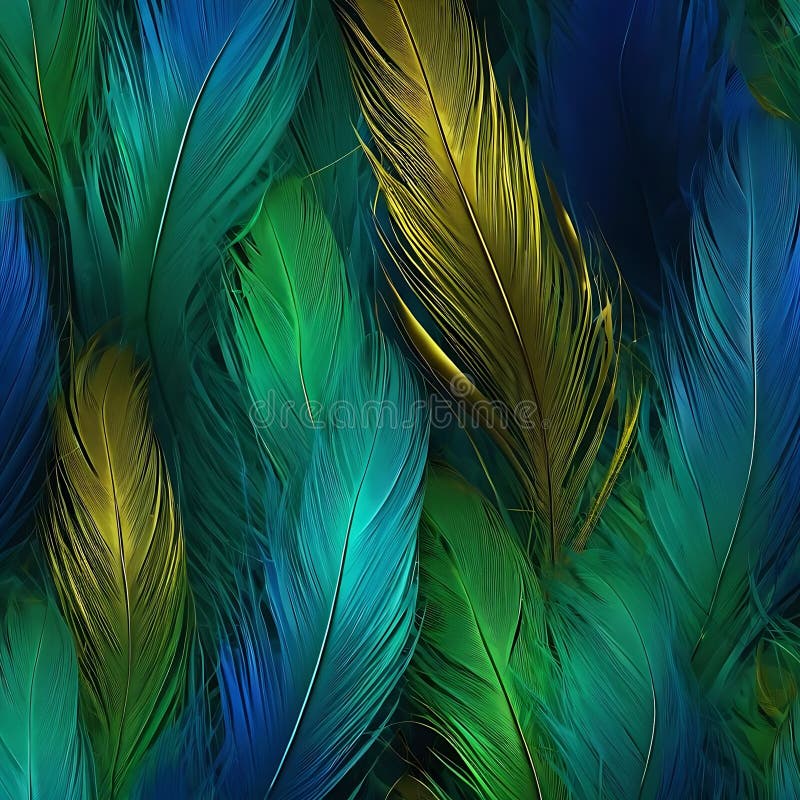 Golden-green-blue Feathers Go the Same Way Stock Illustration ...