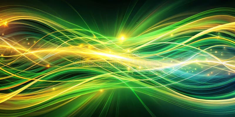 Golden-Green Waveform Abstract Light Energy Flow Stock Illustration ...