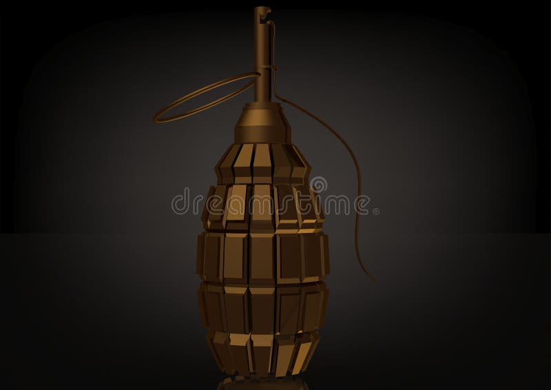 Golden Grenade on a Black Background Stock Illustration - Illustration ...