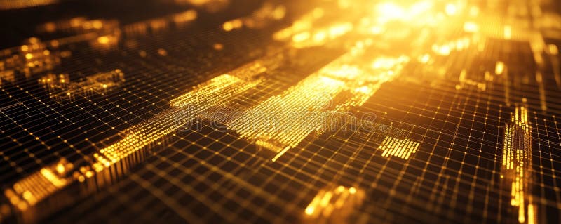 Golden Grid Abstract Digital Landscape of Light and Data Stock ...