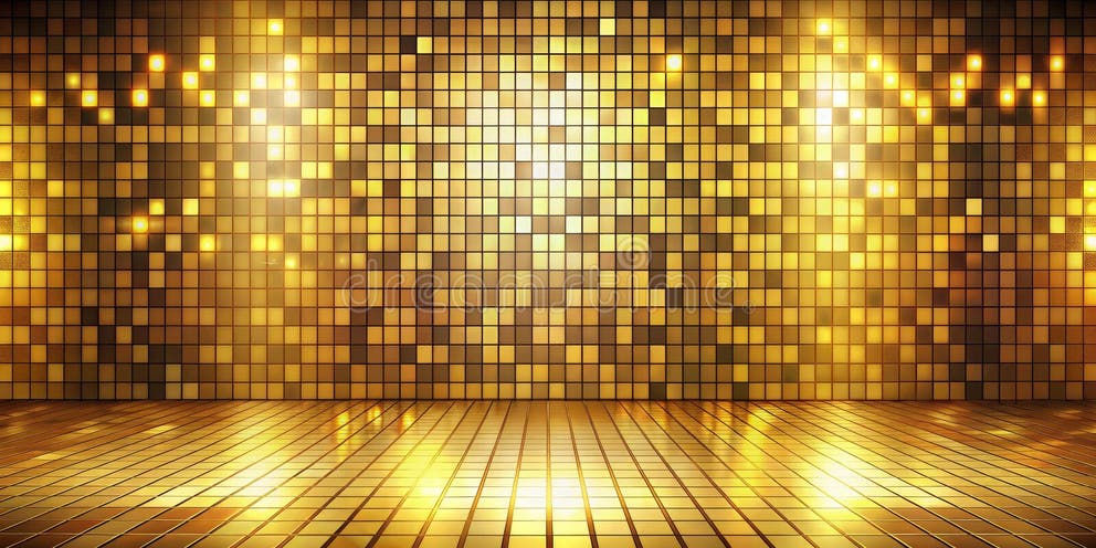 Golden Grid a Glowing Stage of Squares and Light Stock Illustration ...