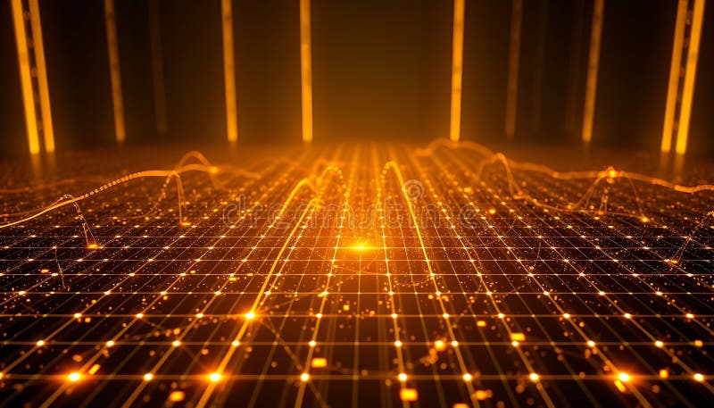 Golden Grid Network Abstract Digital Data Visualization Stock ...