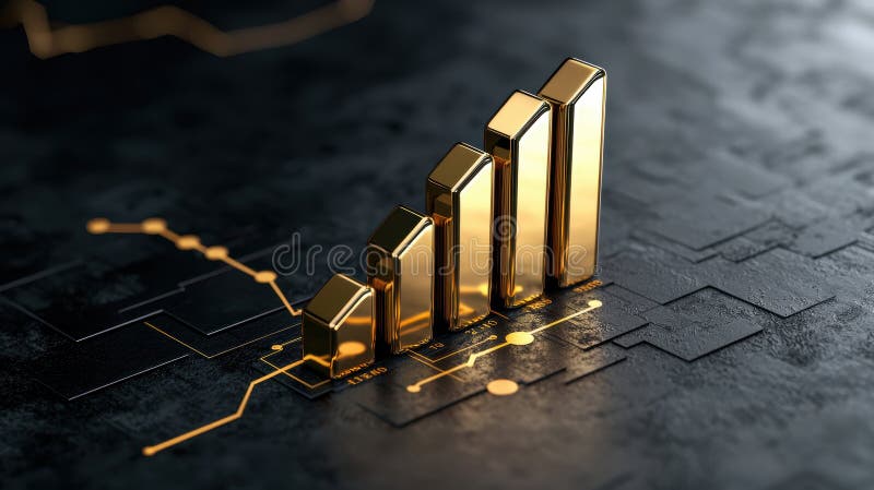 Golden Growth Graph on Black Background Stock Illustration ...